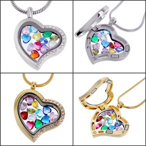 Birthday Memory Locket Necklace 20", 12 Heart Crystal Birthstone ...