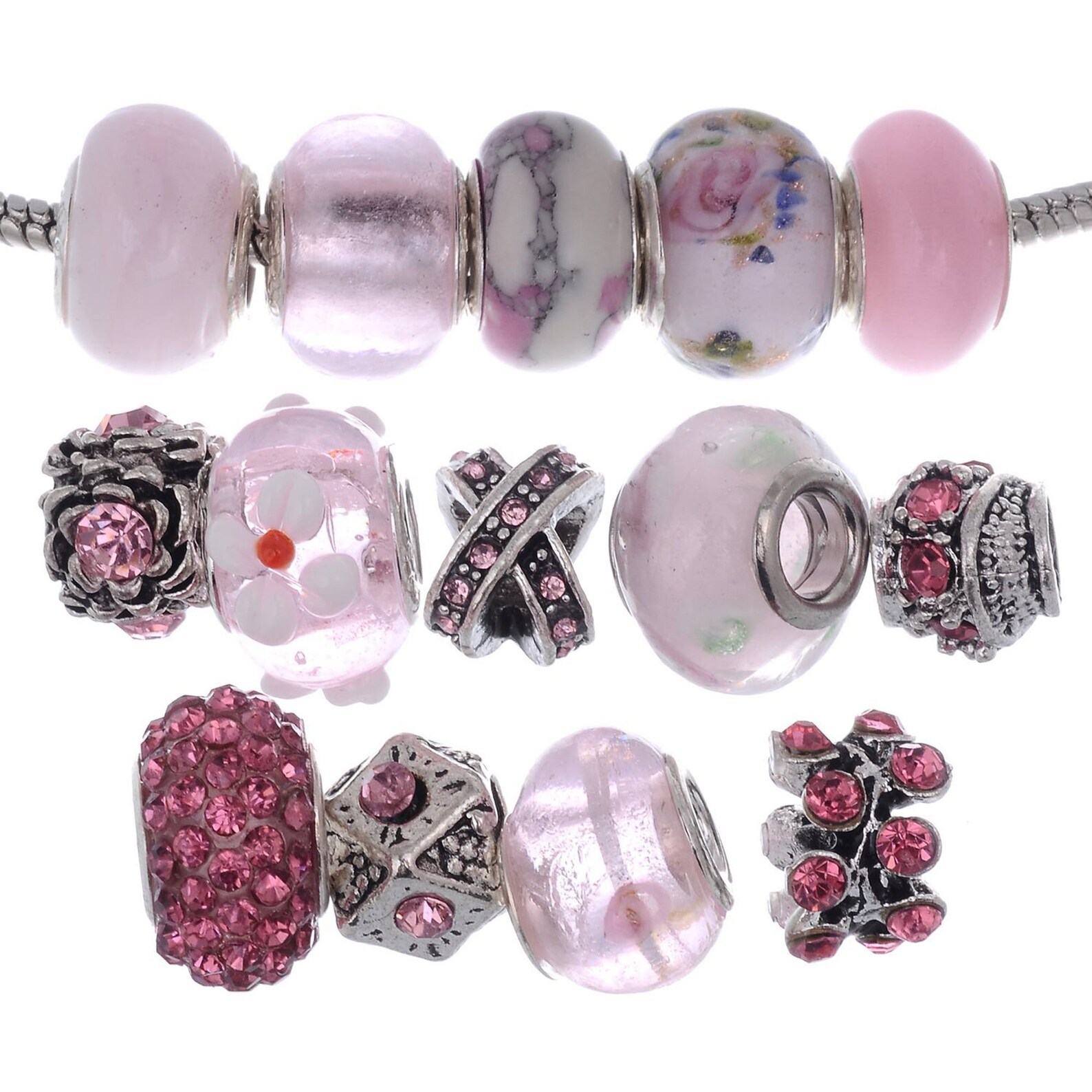 RUBYCA 15pcs Mixed Lot Pink Charm Beads // Murano Glass Charms and ...