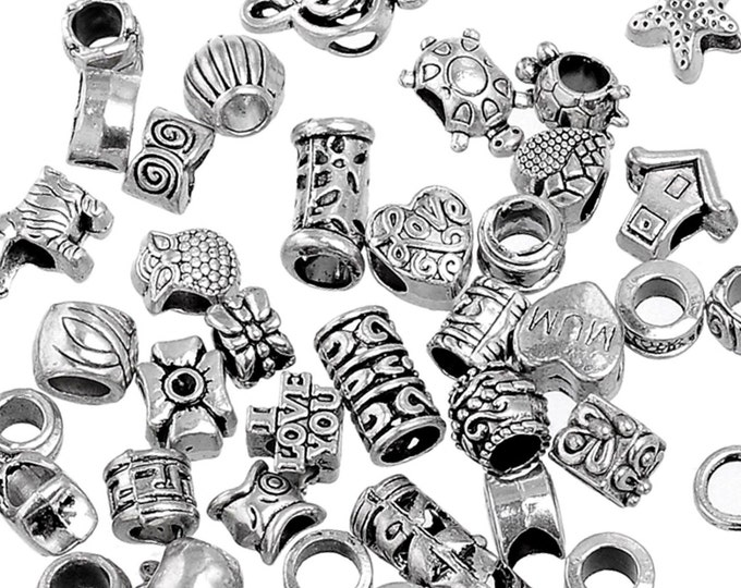 Assorted Bulk Mixed Silver Tone Charm Beads for European | Etsy