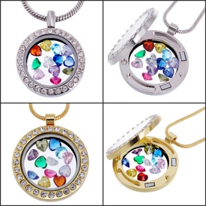 Birthday Memory Locket Necklace 20", 12 Heart Crystal Birthstone ...