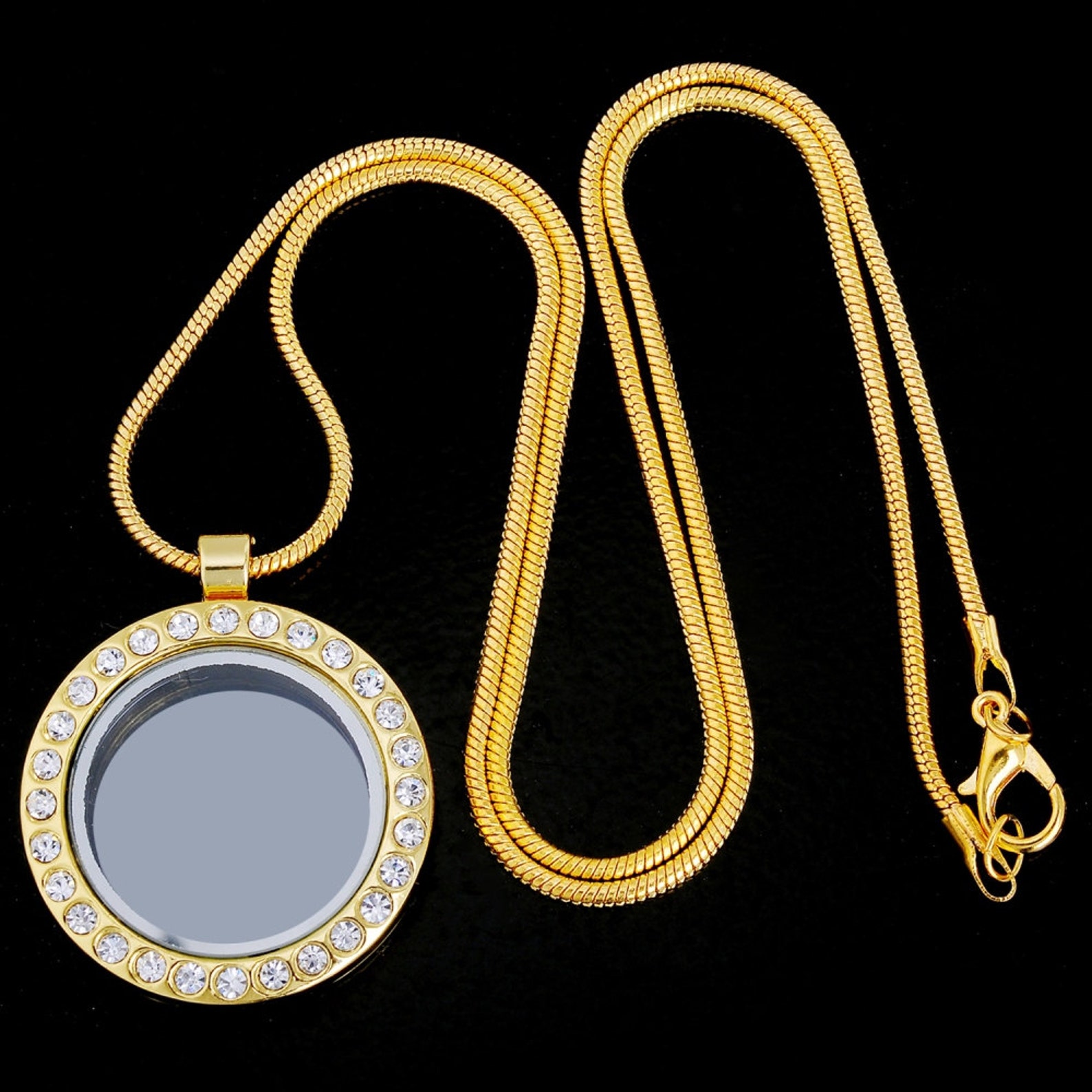 Crystal Pave Round Glass Locket Necklace 20" 50cm for Living Memory ...