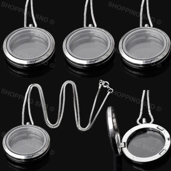 RUBYCA Silver Memory Locket Necklace Living Memory Floating | Etsy