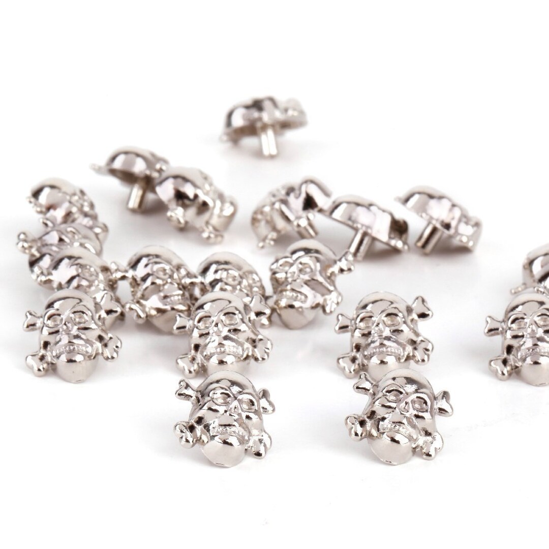 10mm Silver Skull and Bones Rapid Rivets and Studs, Skull and ...