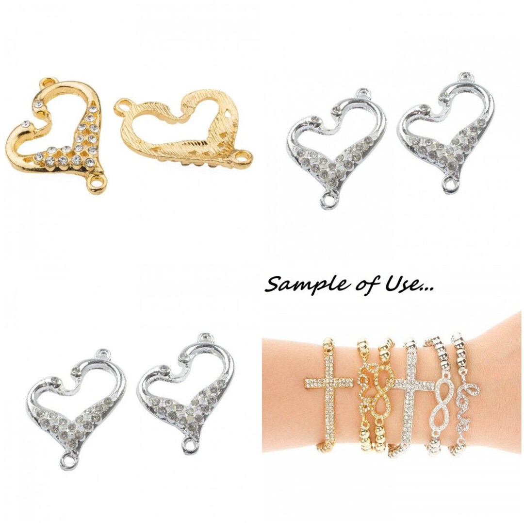 RUBYCA Heart Love Sideways Crystal Pave Bracelet Connector, Silver Gold ...