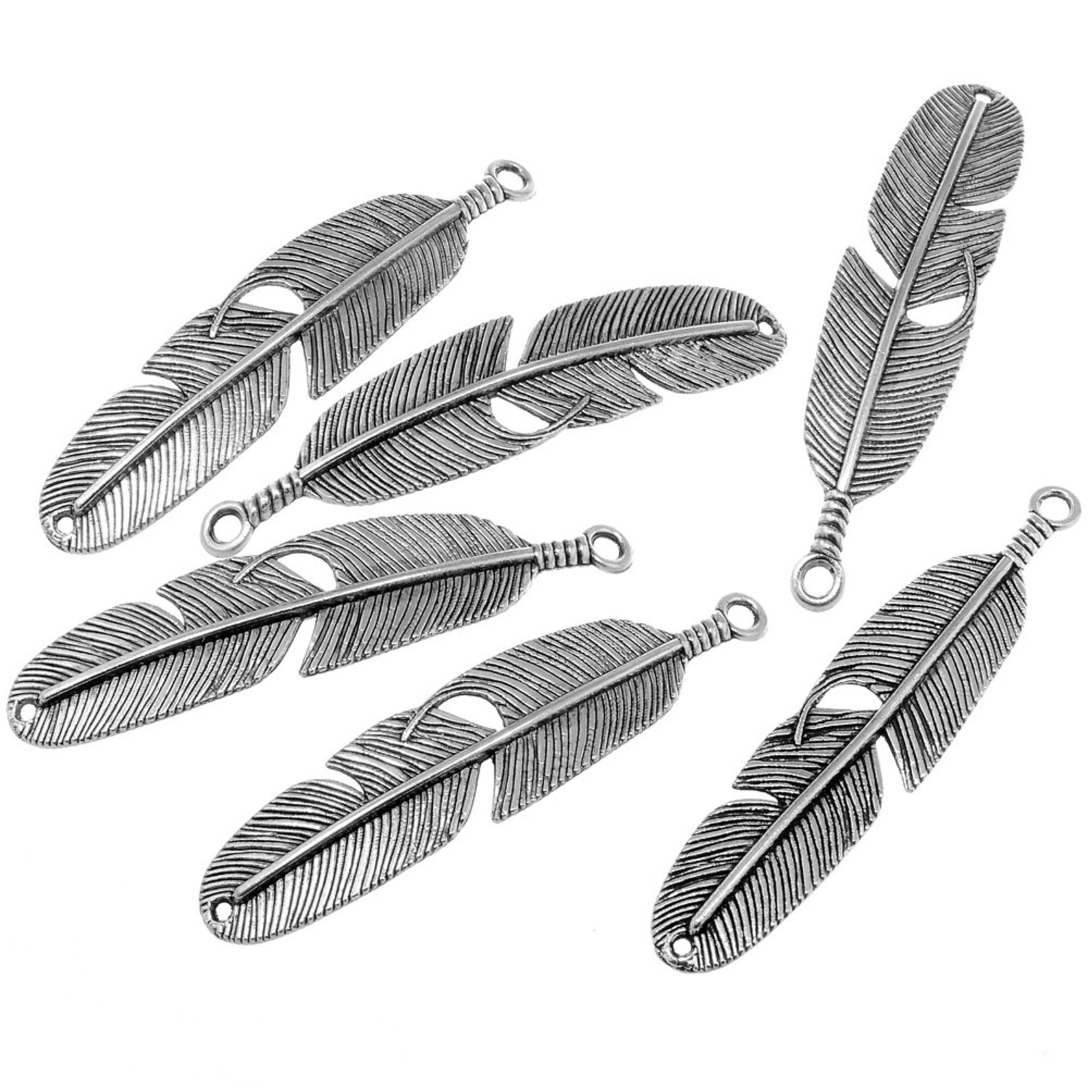 57mm Antiqued Silver Large Feather Sideways Connector Long - Etsy