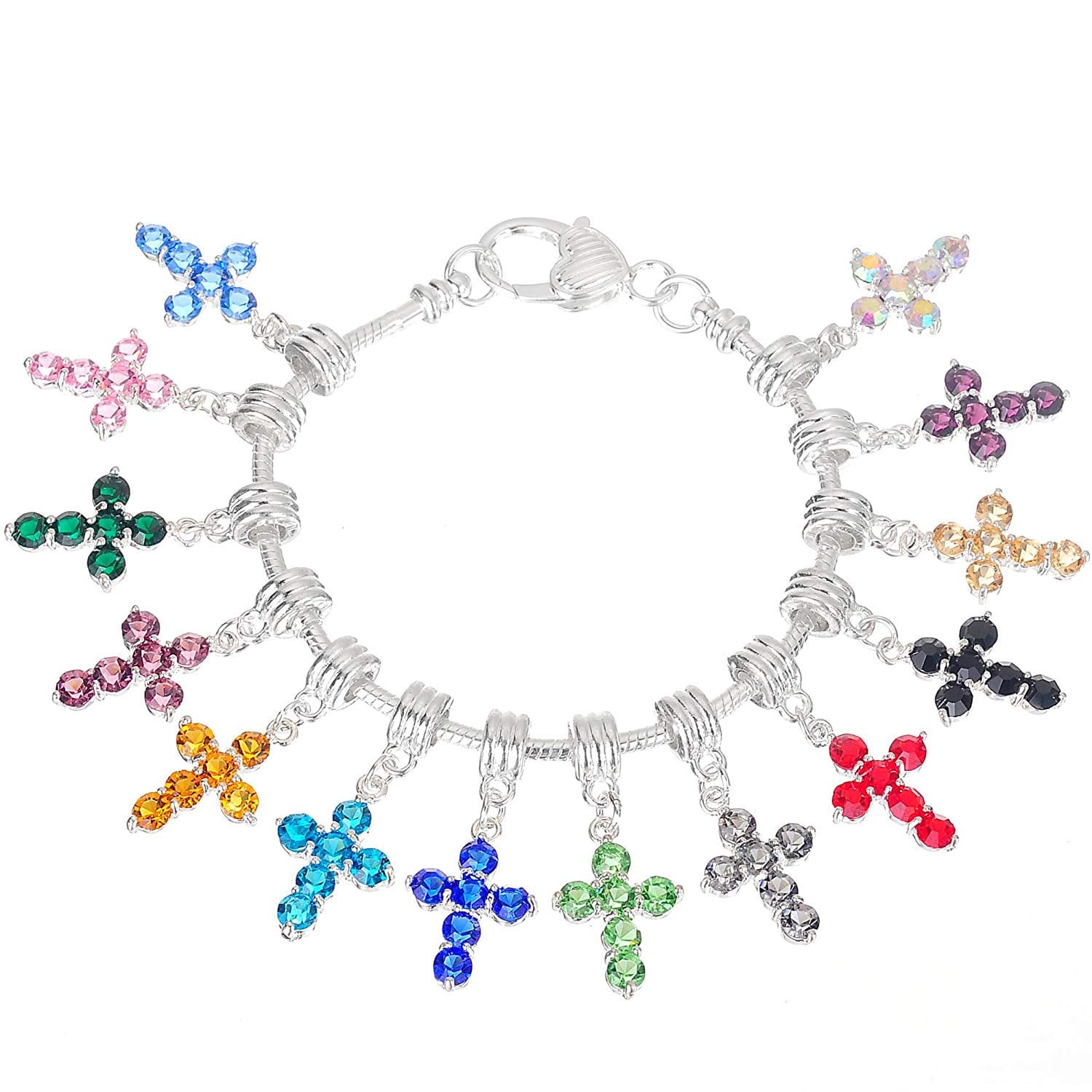 Silver Cross Dangle Charms, Cross Pendant Beads, Crystal Religious ...