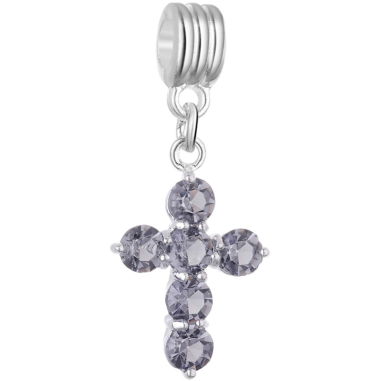 Silver Cross Dangle Charms, Cross Pendant Beads, Crystal Religious ...