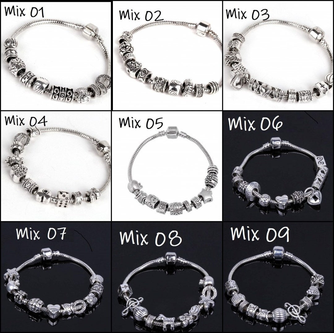 Bulk Mixed Silver Charm Spacer Beads for Bracelets, Tibetan Large Hole ...
