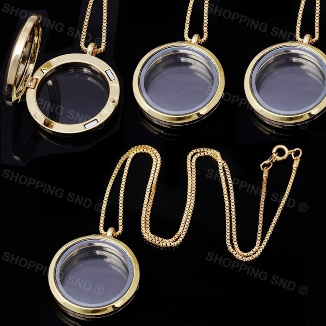RUBYCA Memory Locket Necklace Living Memory Floating Charm Gold Pendant ...
