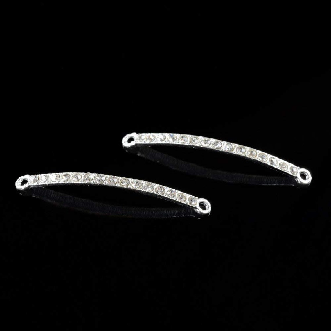 Silver Bar Sideways Bracelet Connector Crystal Curved - Etsy