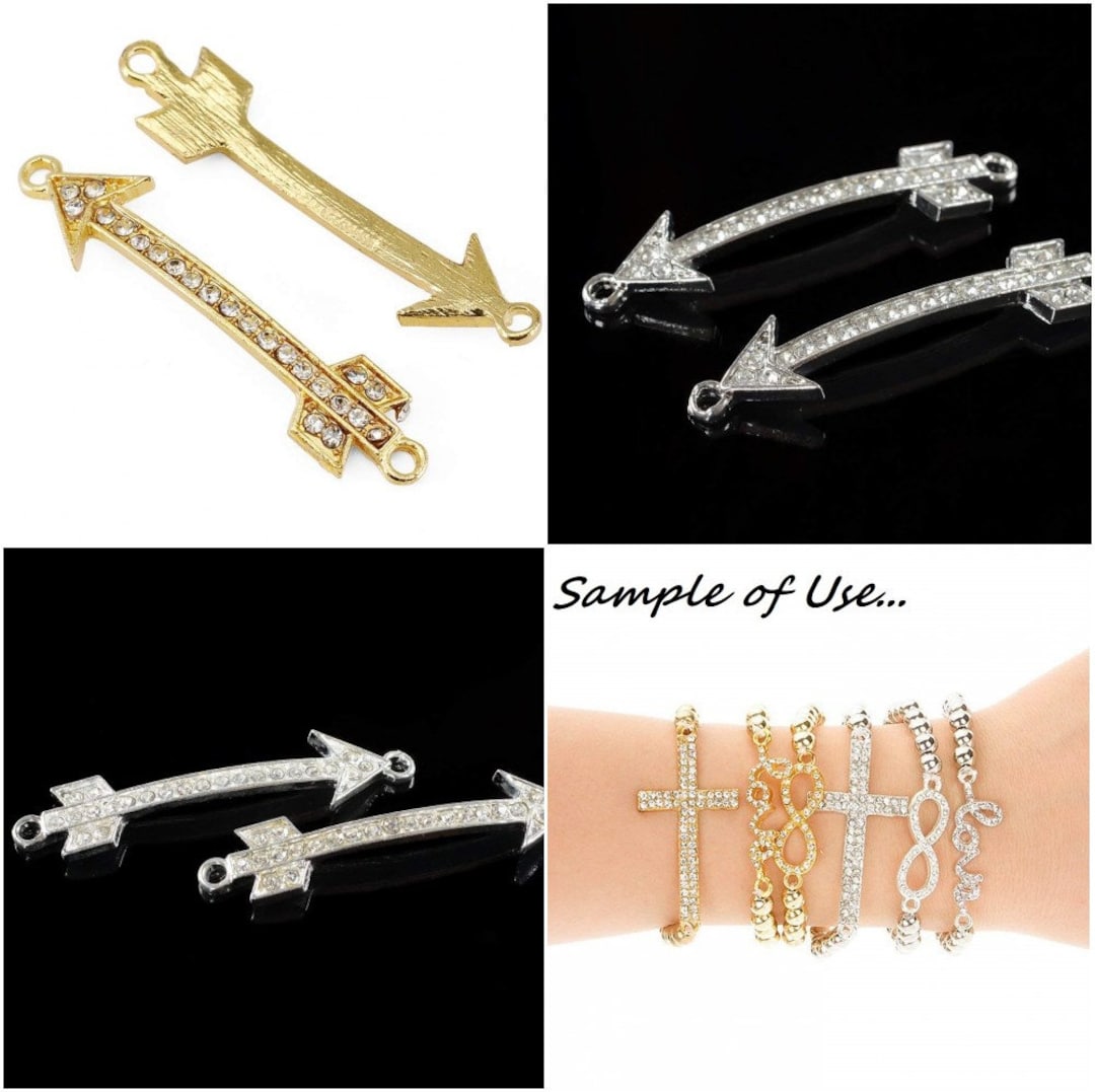 Alloy Metal Arrow Bar Sideways Crystal Pave Connector for Bracelet ...