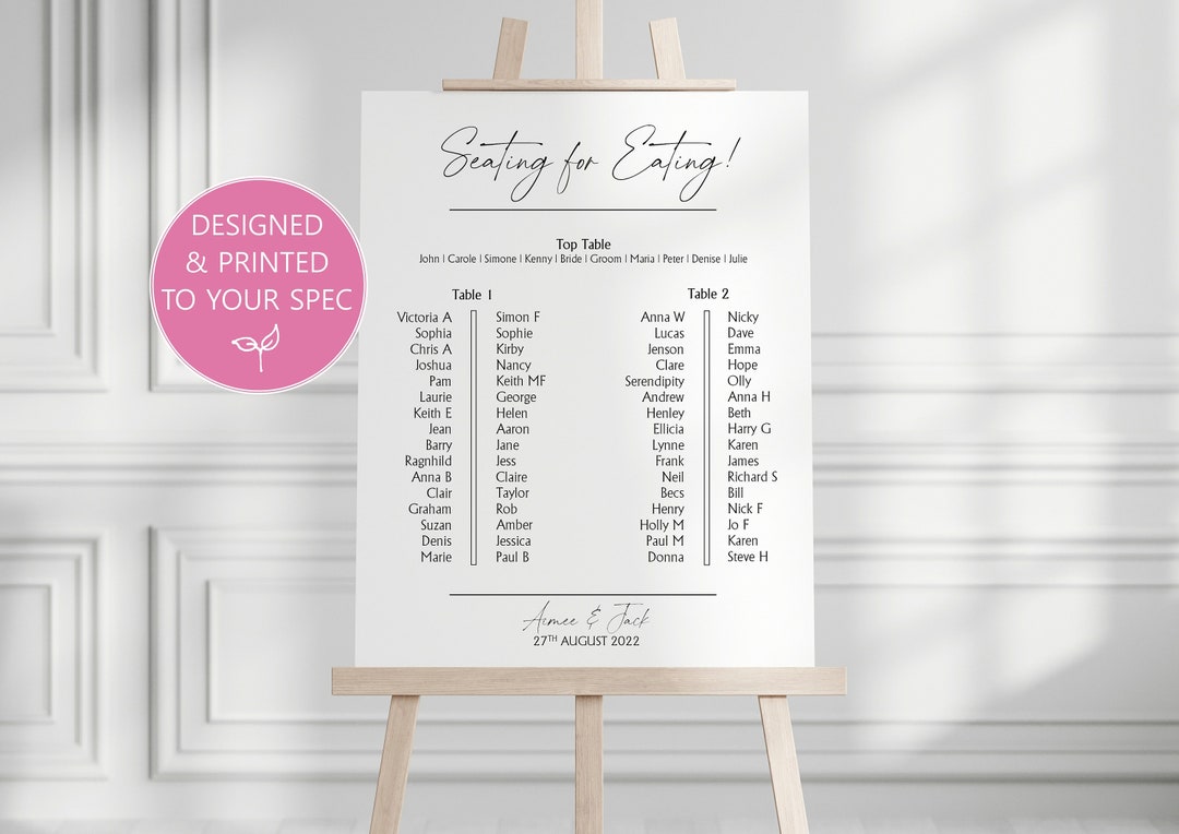 Designed and Printed Table Plan A1, A2 or A3 Foamex Board Seating Chart ...