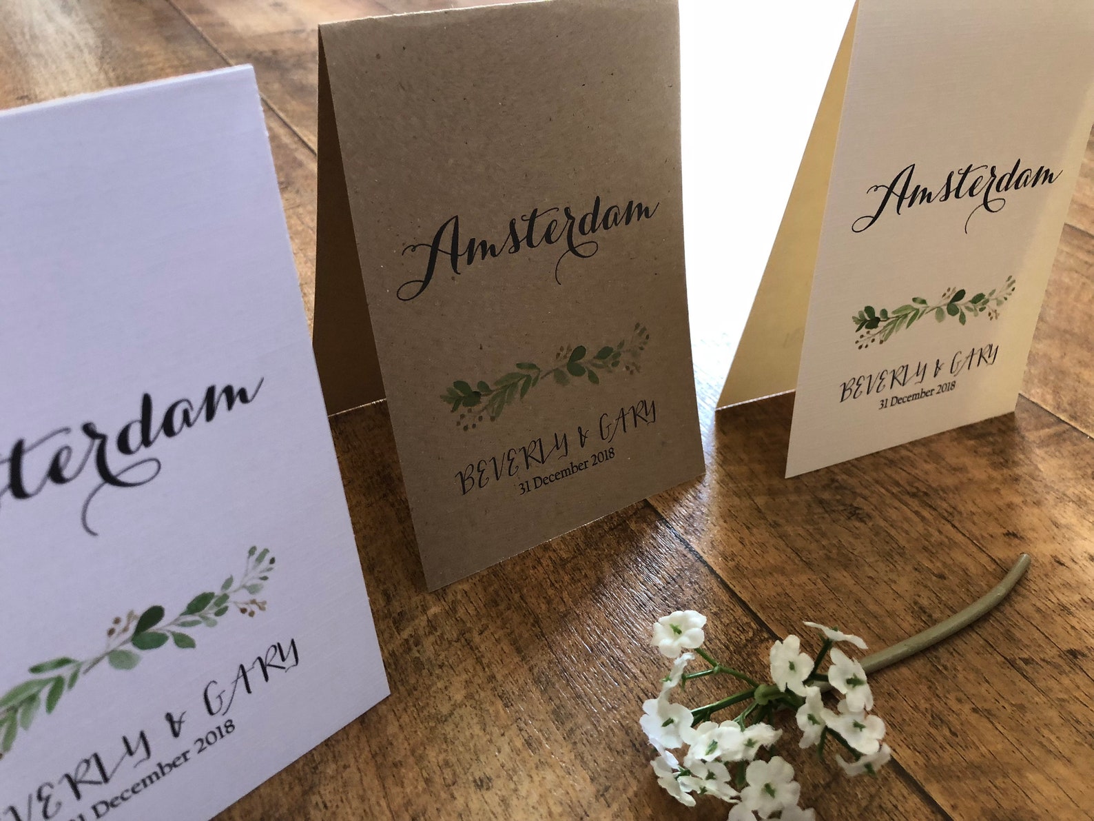 Personalised Table Number / Name Tent Cards - Wedding Botanical Green ...