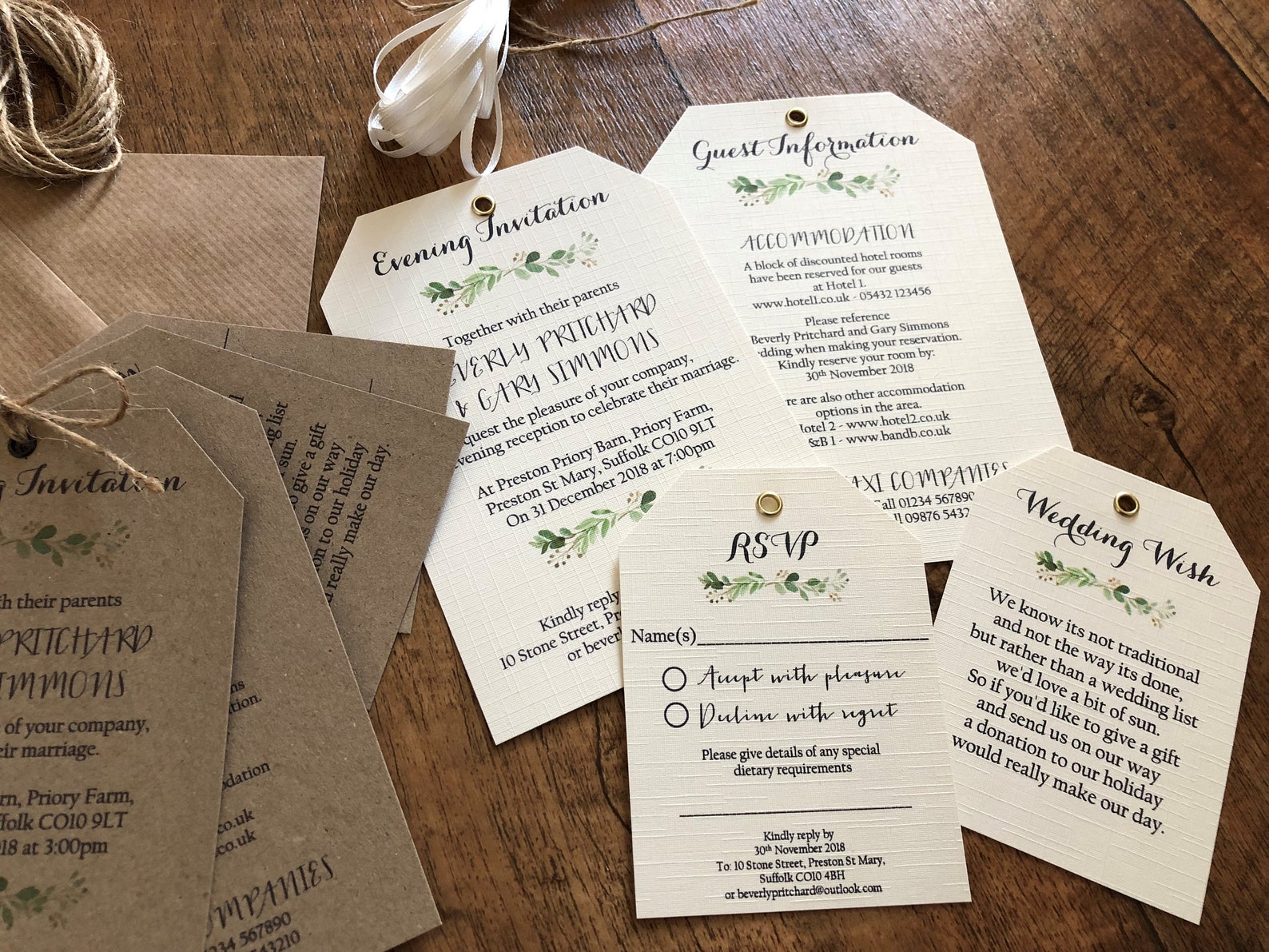 Pack of 10 Printed Wedding Invitation Tags RSVP Info Poem Set - Etsy UK