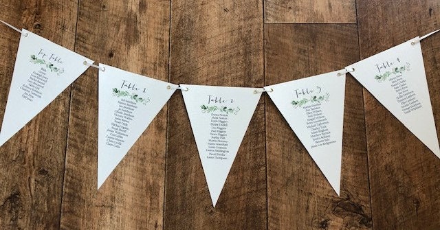 Wedding Table Seating Plan Bunting Personalised - Botanical -green ...