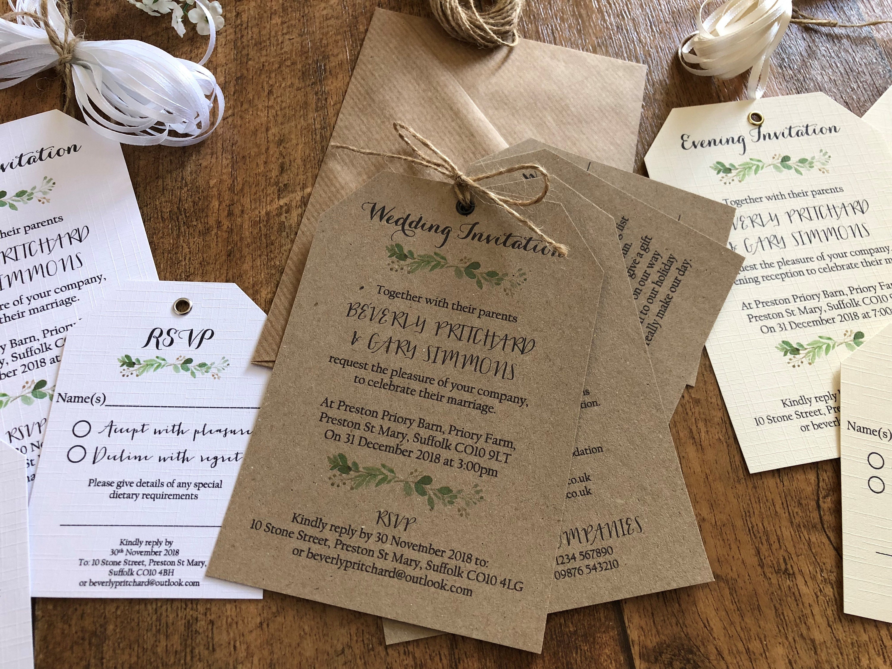 Pack of 10 Printed Wedding Invitation Tags RSVP Info Poem Set - Etsy UK