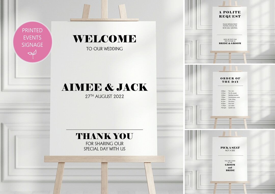 PRINTED A1 A2 or A3 Foamex Board Wedding Signs - Welcome - Social Media ...