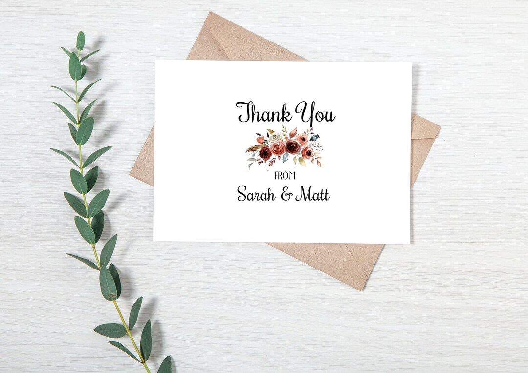 Pack of 10 A6 Tent Folded Thank You Cards & Envelopes Wedding Botanical ...