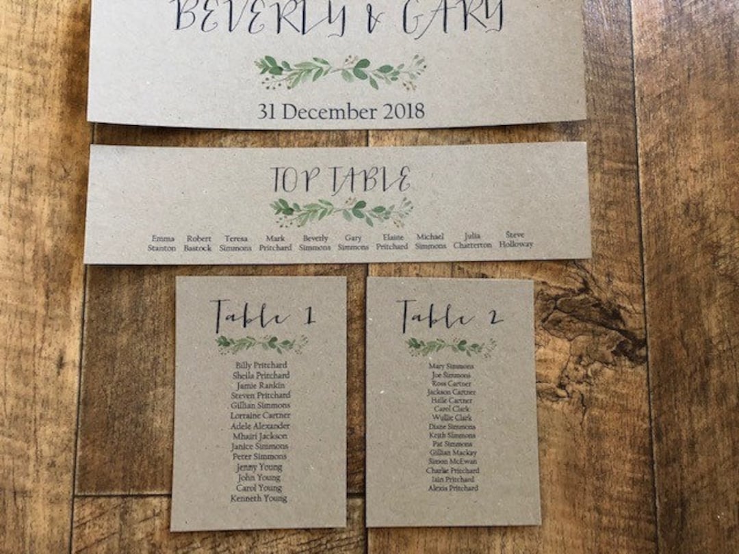 DIY Printed Wedding Table Seating Plan Cards and Headers - Botanical ...