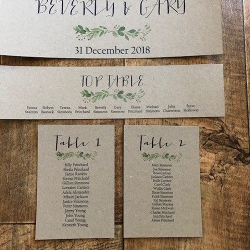 Personalised Wedding Table Plan Cards - Etsy UK