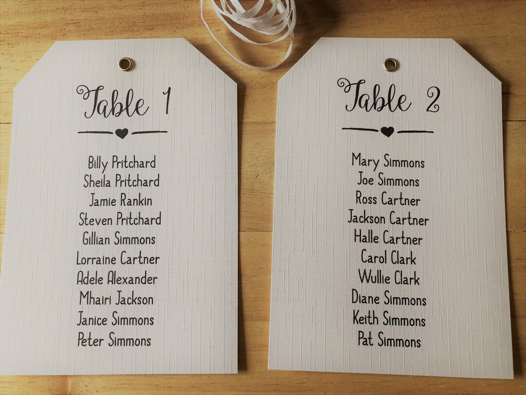 Vintage Wedding Table Seating Plan Tags Labels DIY Personalised - White ...