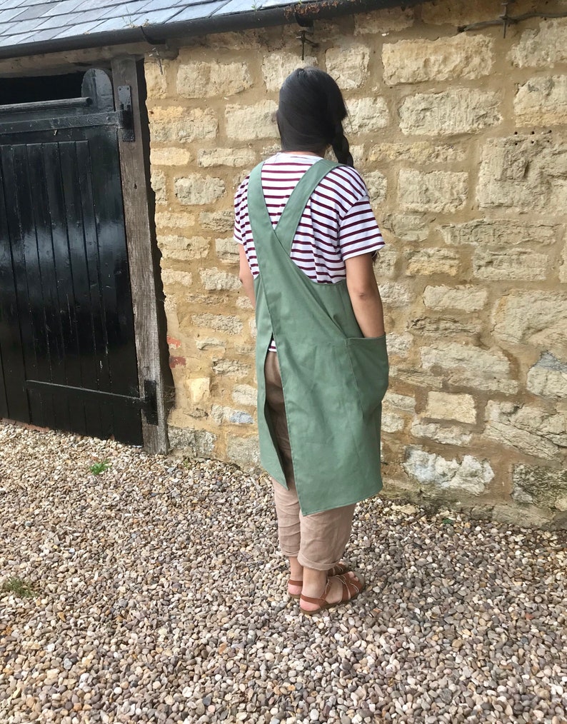 Khaki Moss Green Heavy Cotton Japanese Apron With Crossover - Etsy