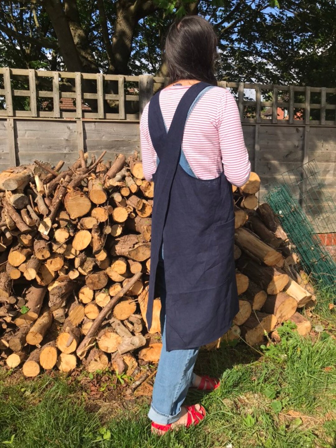 Navy Blue Ramie Linen, Japanese Apron, With Crossover Back and Big ...