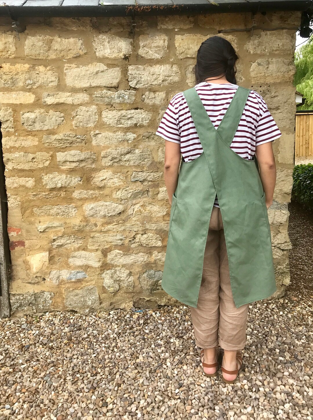 Khaki Moss Green Heavy Cotton Japanese Apron, With Crossover Back and ...