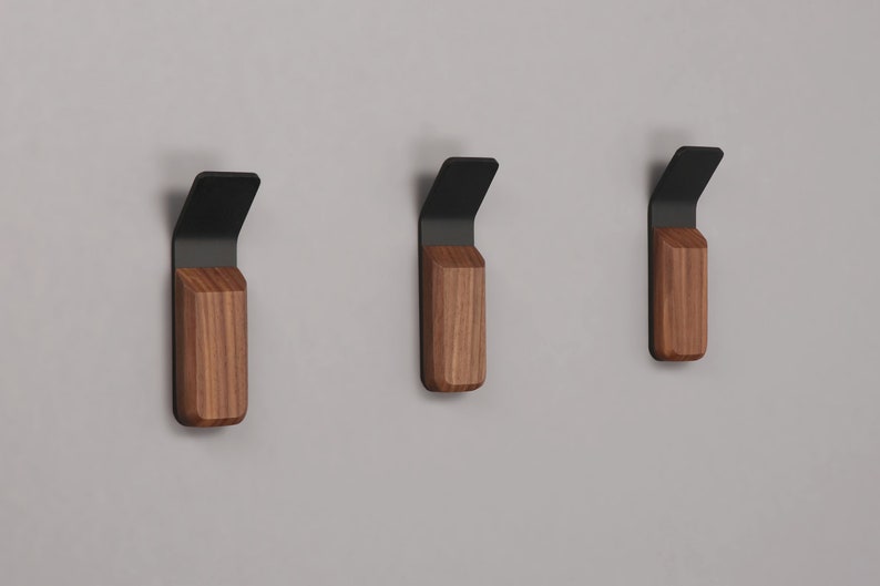 Wall Hooks Set of 3 Single Wall Hooks Wood Black - Etsy