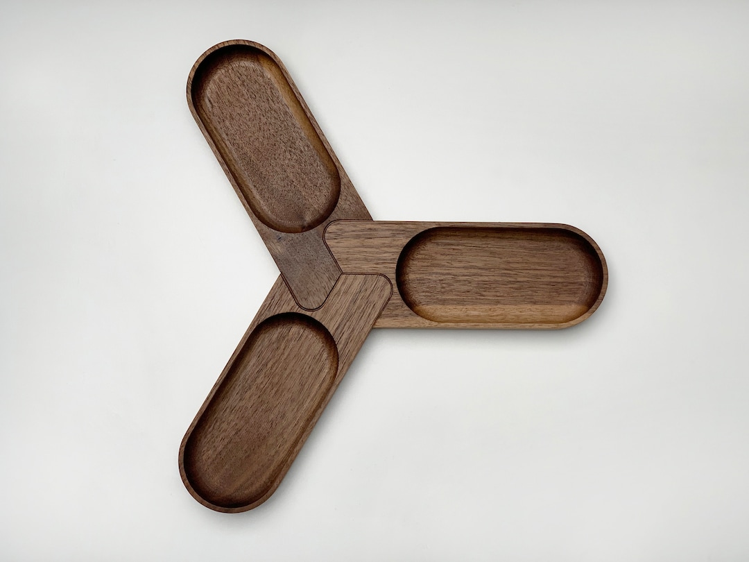 Walnut Wood Tri-arm Tray - Geometric Wooden Decorative Platter - Etsy