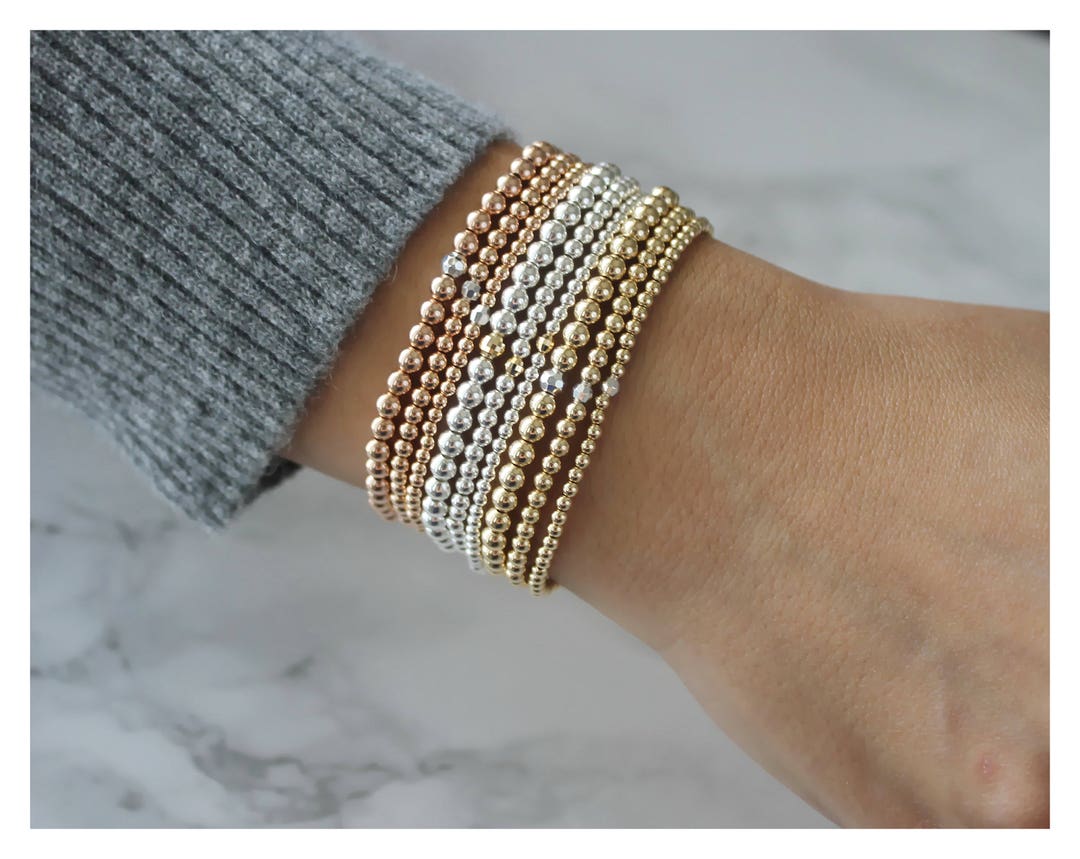 Gold Beaded Bracelet • Stackable Bracelets • 14K Gold Filled Bracelets • Sterling Silver • Gold ...