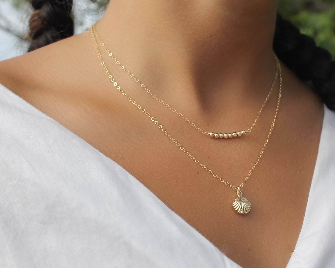 14K Gold Filled Seashell Necklace • Gold Seashell Charm Necklace • Gold ...