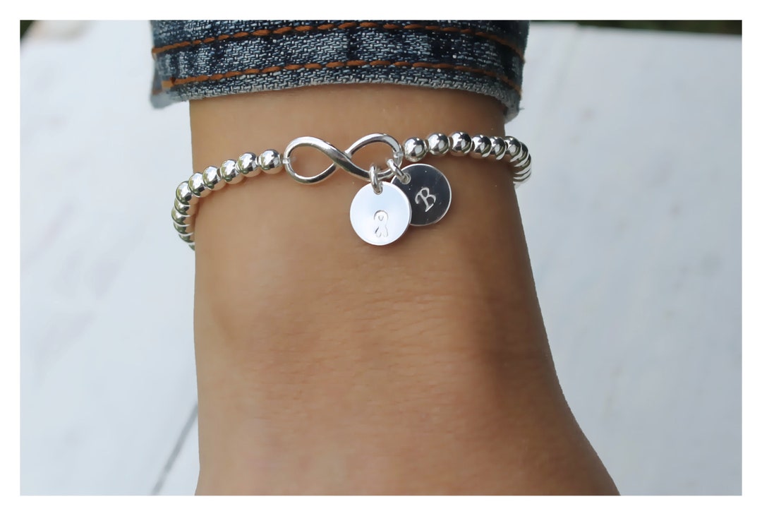 Sterling Silver Infinity Bracelet: Cancer Ribbon Charm, Personalized ...