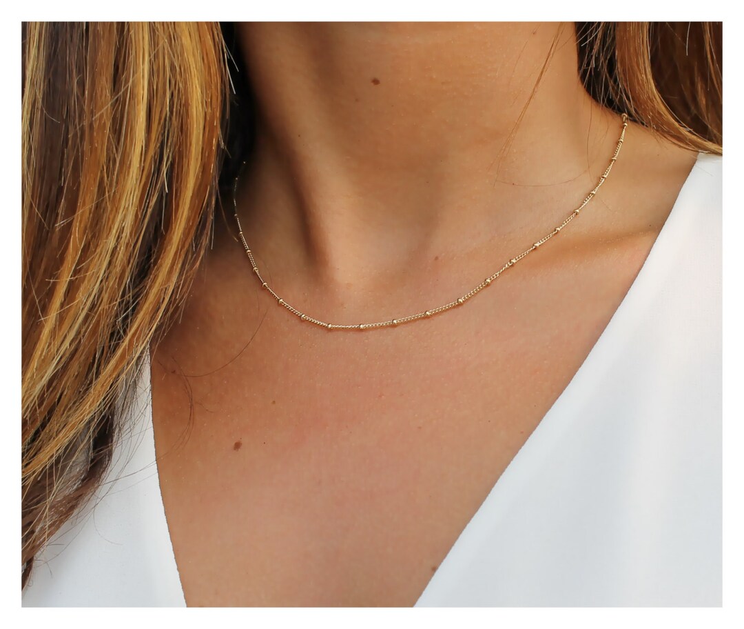 Dainty Satellite Chain Necklace • Beaded Chain Necklace • Silver ...