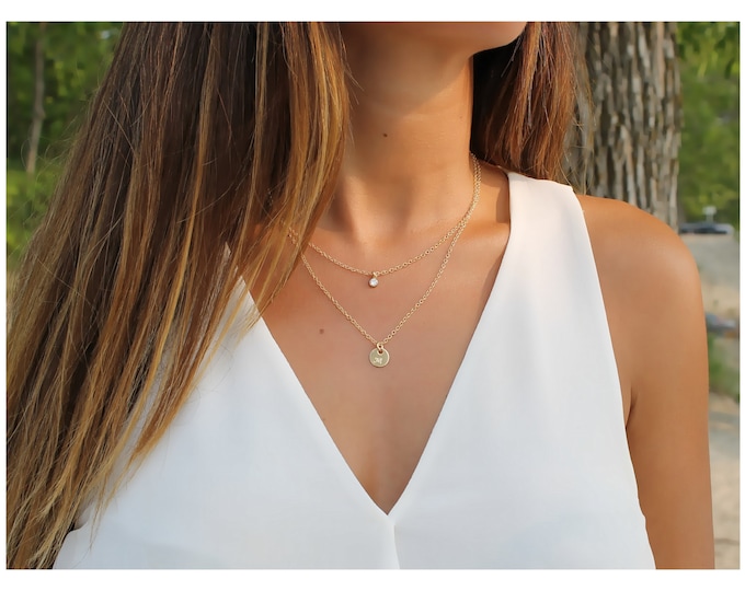 Sterling Silver / Gold Plated Silver Double Chain Necklace Layered 2 in ...