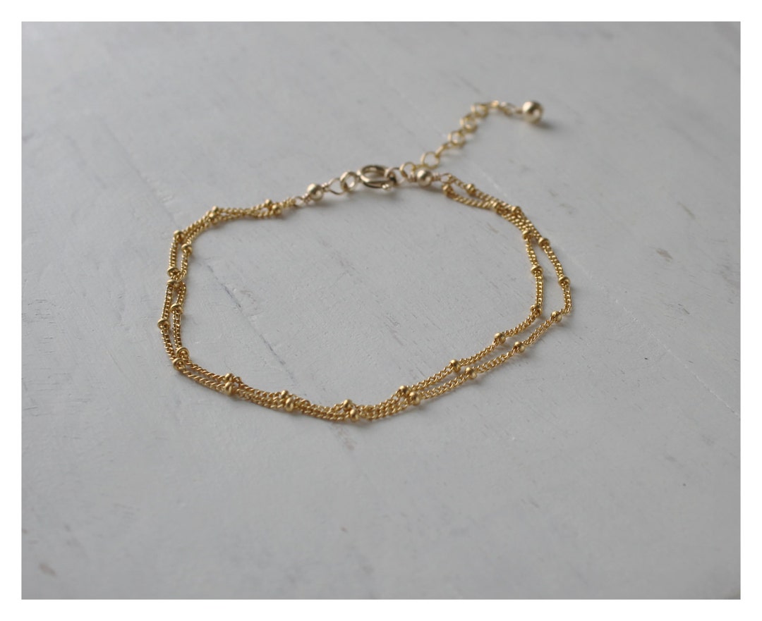 Gold Beaded Bracelet • Satellite Chain Bracelet • 14K Gold Filled ...