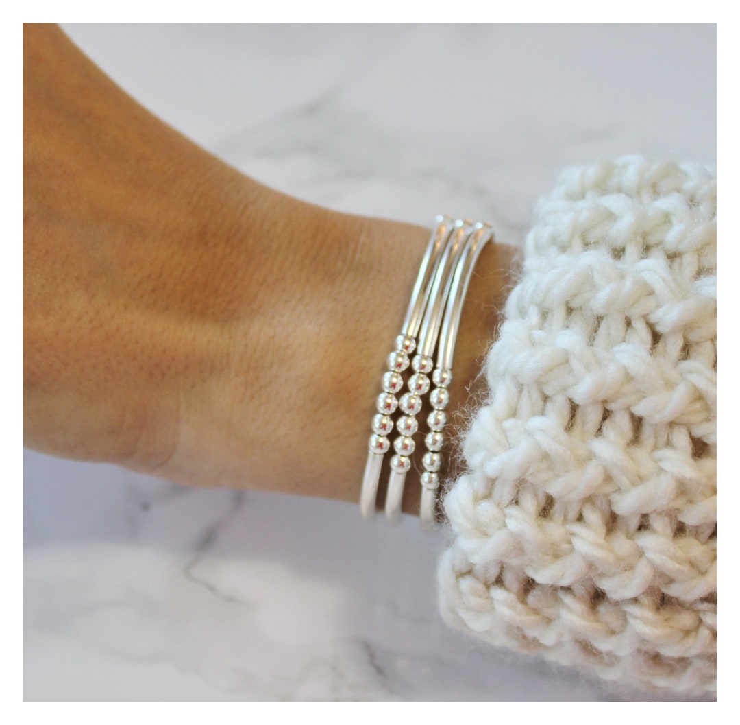 Gold or Silver Beaded Tube Bracelet Set • Stretch Bracelet • Tube ...