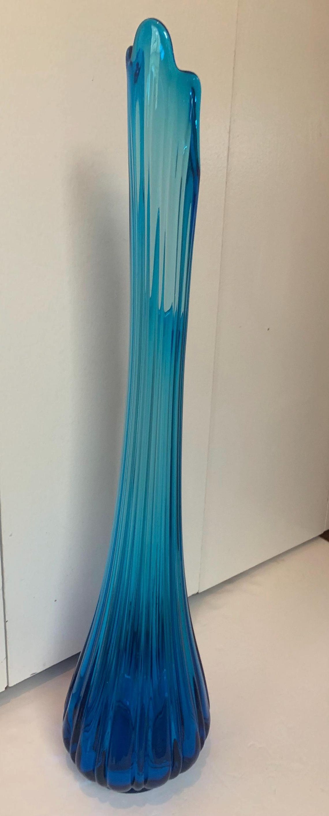 L E SMITH Blue Ribbed Glass Vase With 6 Fingers 28” High - Etsy