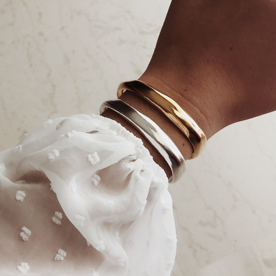 Organic Shaped Cuff Bracelet / Gold or Silver Bracelet / Gold or Silver Plated Brass / Stacked ...