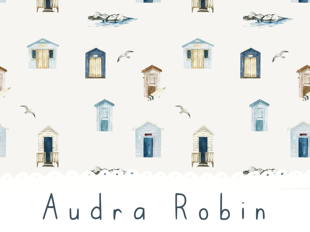 Beach House Seamless Digital File Fabric Beach Pattern Download, Ocean ...