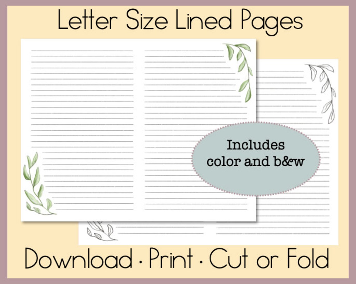 Lined Paper Instant Download Letter Size Journal Pages - Etsy