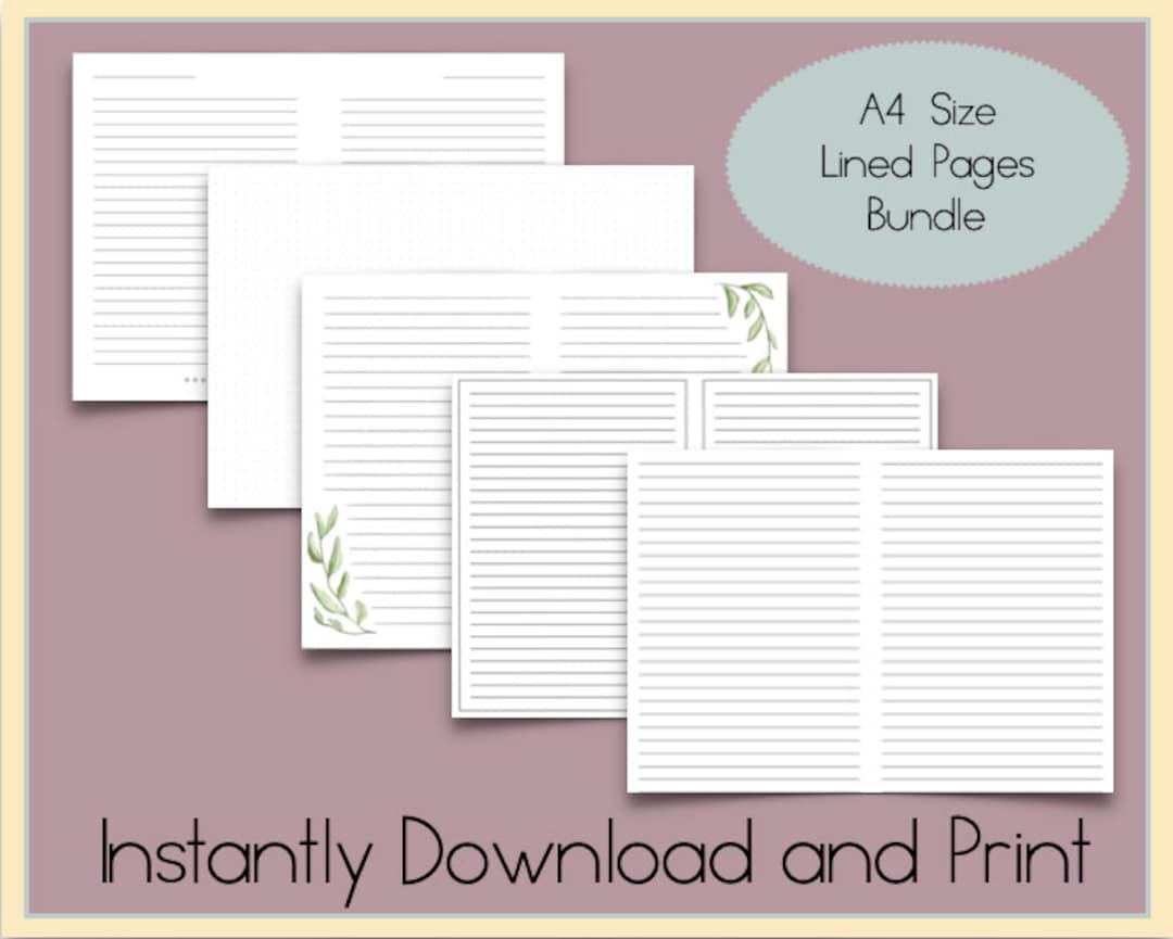 A4 Lined Paper Digital Bundle | Lined Paper Printable | Lined Pages ...