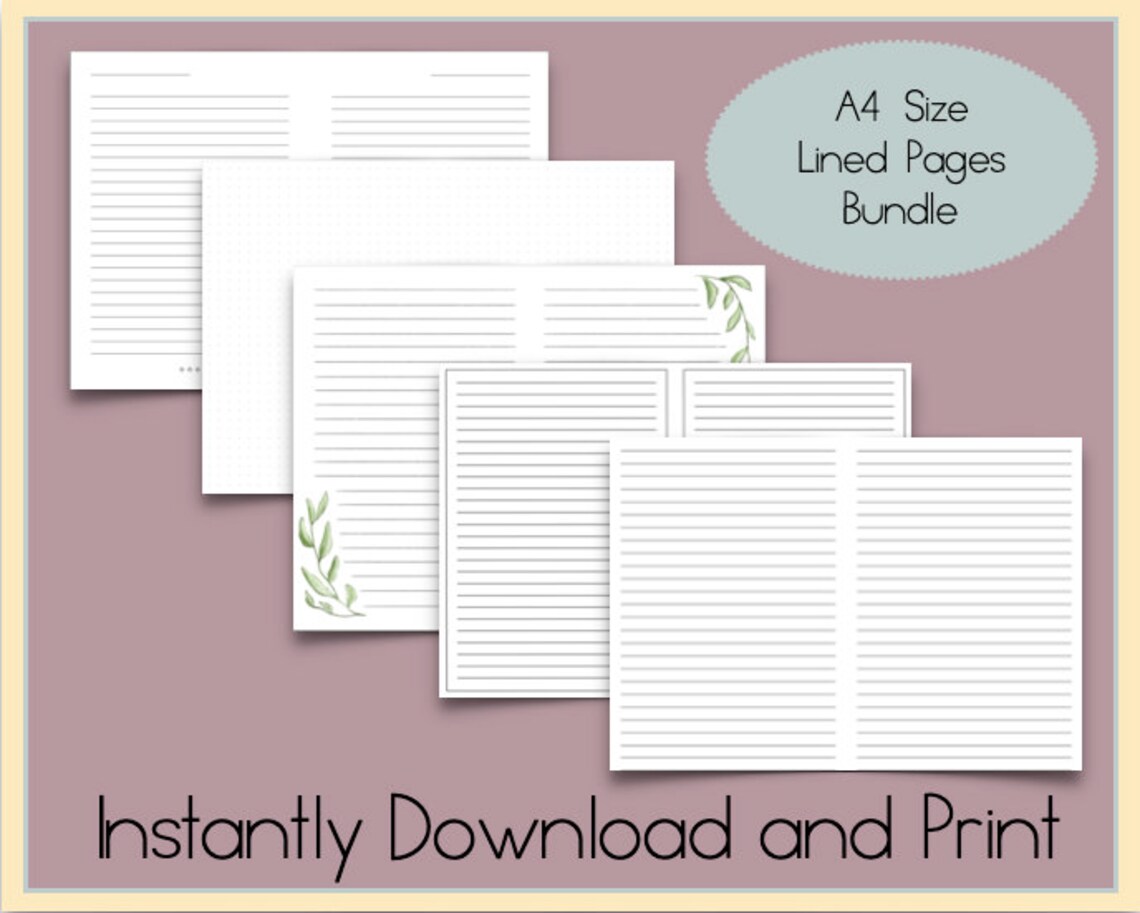 A4 Lined Paper Digital Bundle | Lined Paper Printable | Lined Pages ...