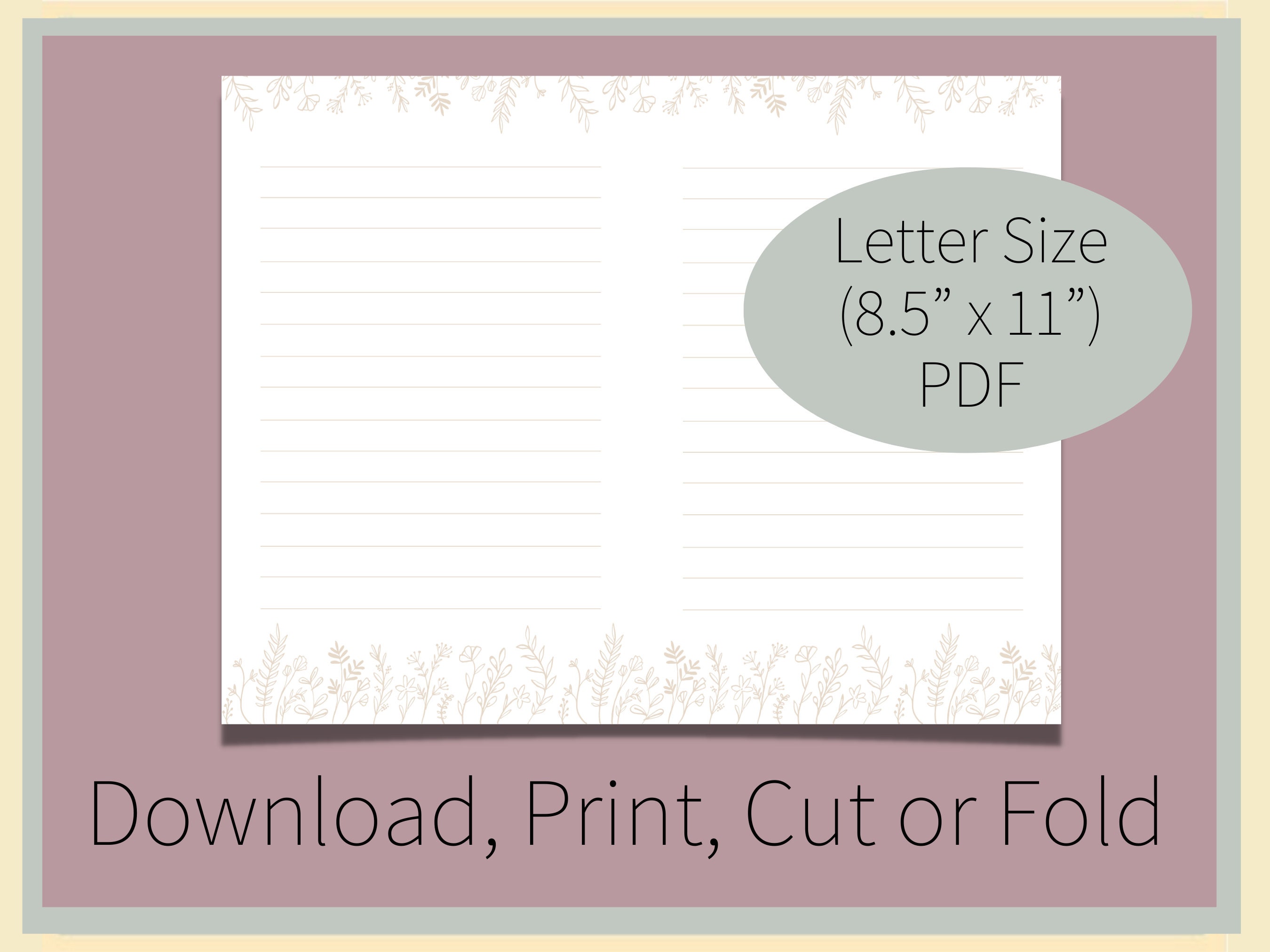 Floral Lined Paper Digital Lined Paper Printable Lined Pages Download ...