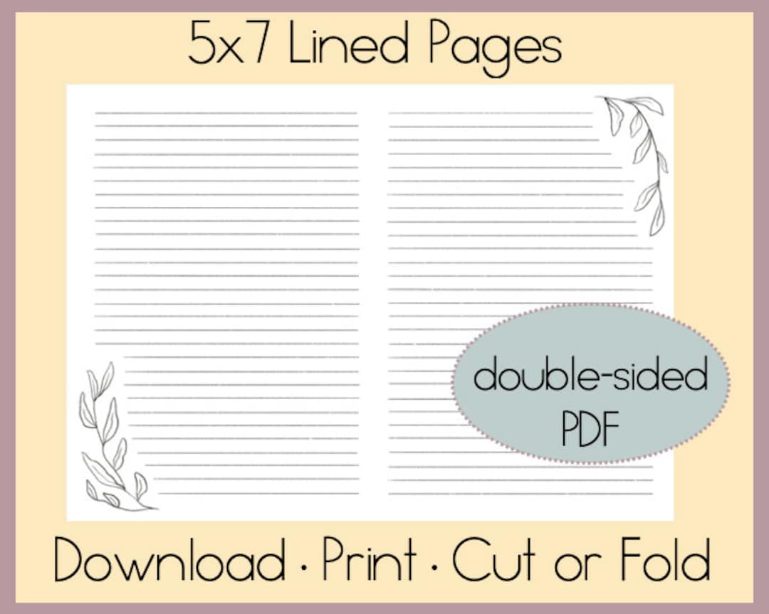 5x7 Lined Paper Instant Download | Digital Lined Paper | Journal Pages ...