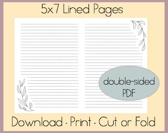 5x7 Lined Paper Instant Download | Digital Lined Paper | Journal Pages ...