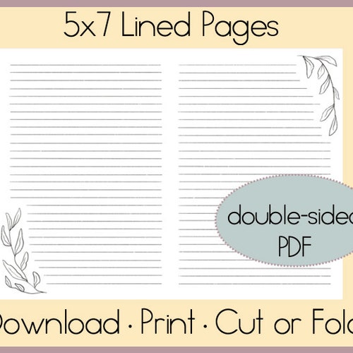 5x7 Lined Paper Instant Download Digital Lined Paper - Etsy