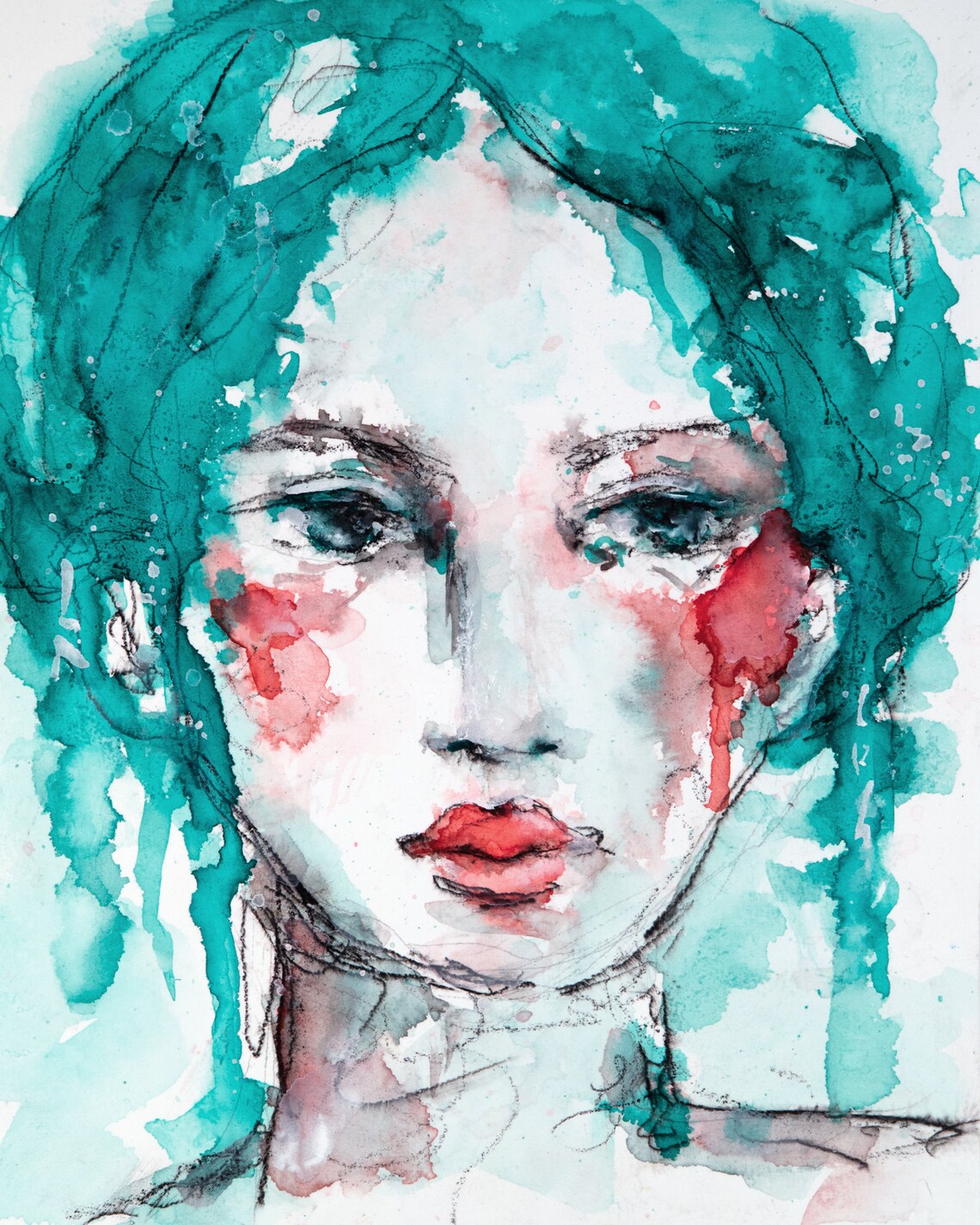 Expressive Female Portrait Painting Mixed Media Portrait | Etsy