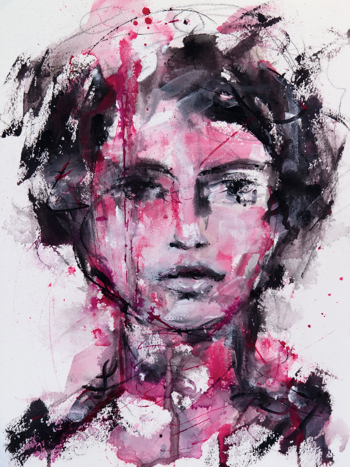 Expressive Female Portrait Painting mixed Media Female Face | Etsy