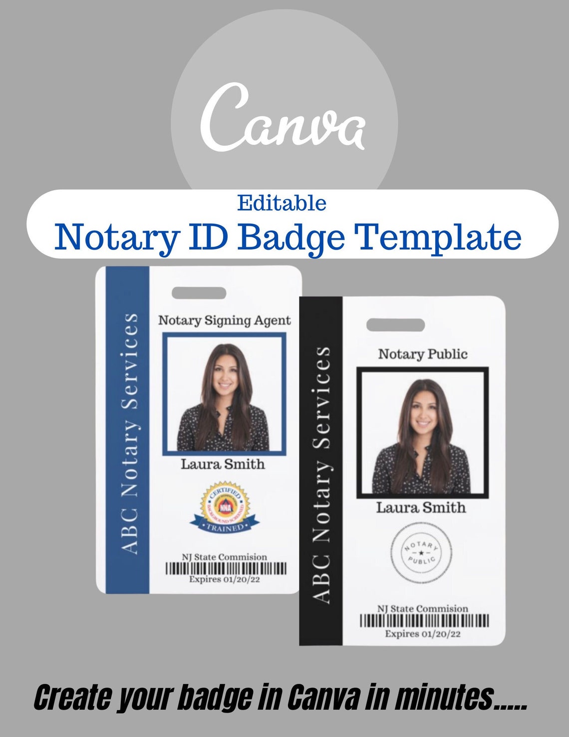 Notary ID Badge Template | Notary Public | Loan Signing Agent | - Etsy